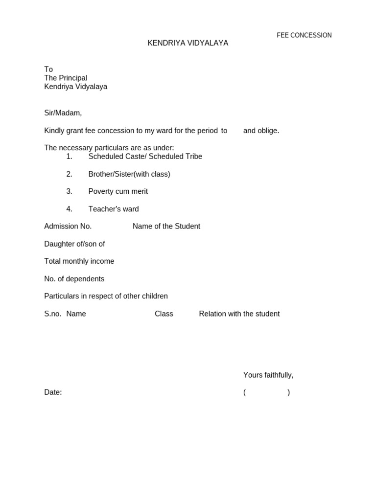 Fee Concession Application | PDF