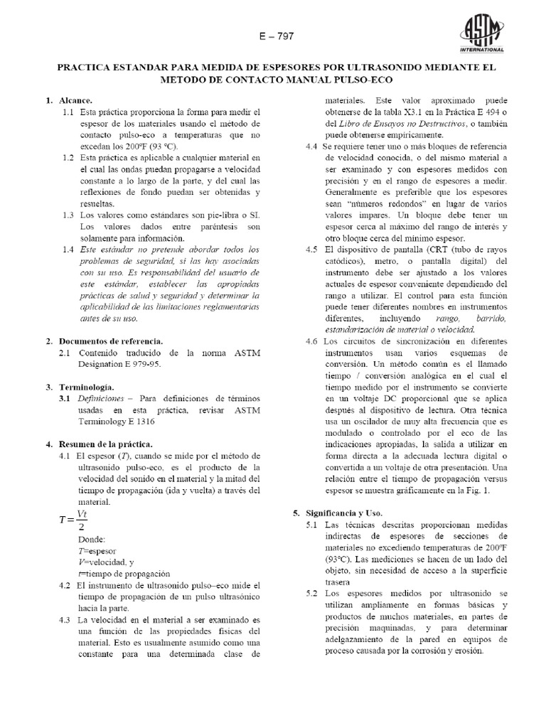 Astm e 797 Metodo de Ut Contacto Manual Pulso - TOAZ - INFO | PDF
