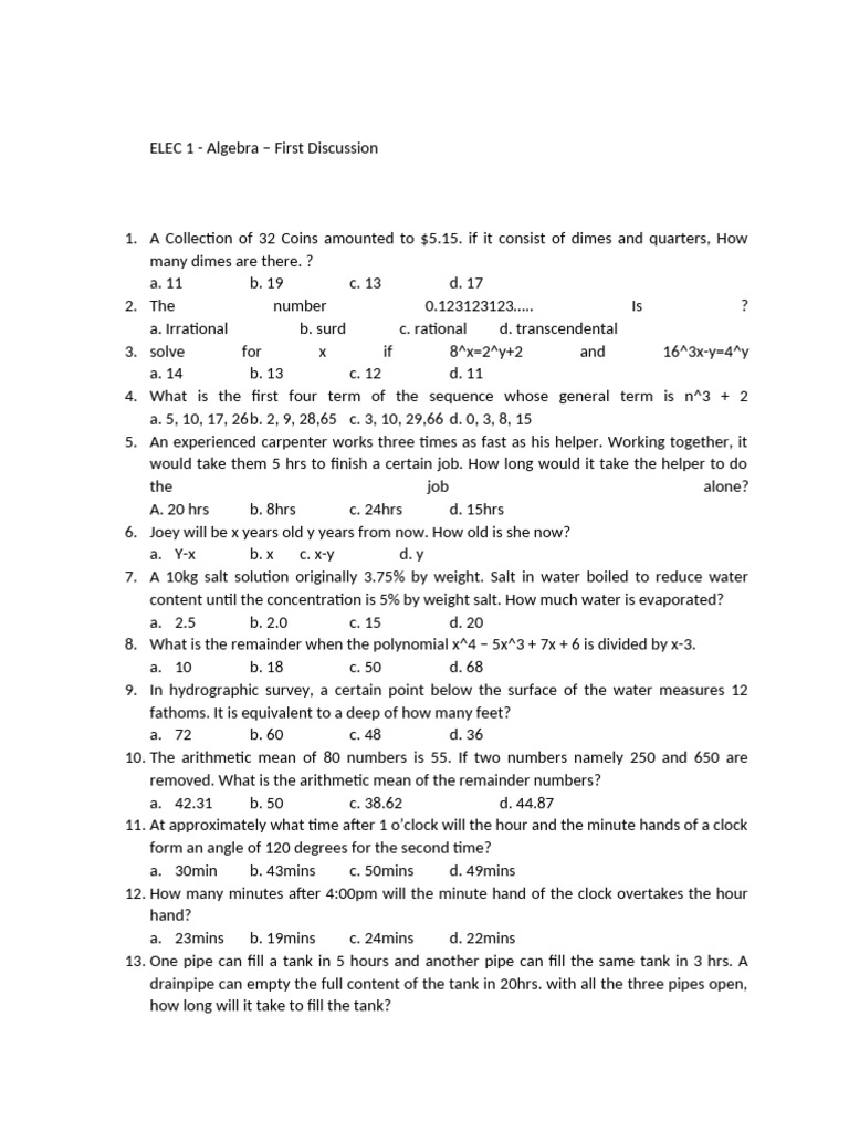 Elec 1 Algebra | PDF