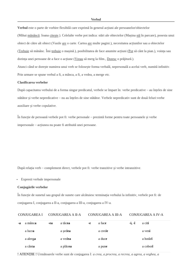 Verbul 1 | PDF