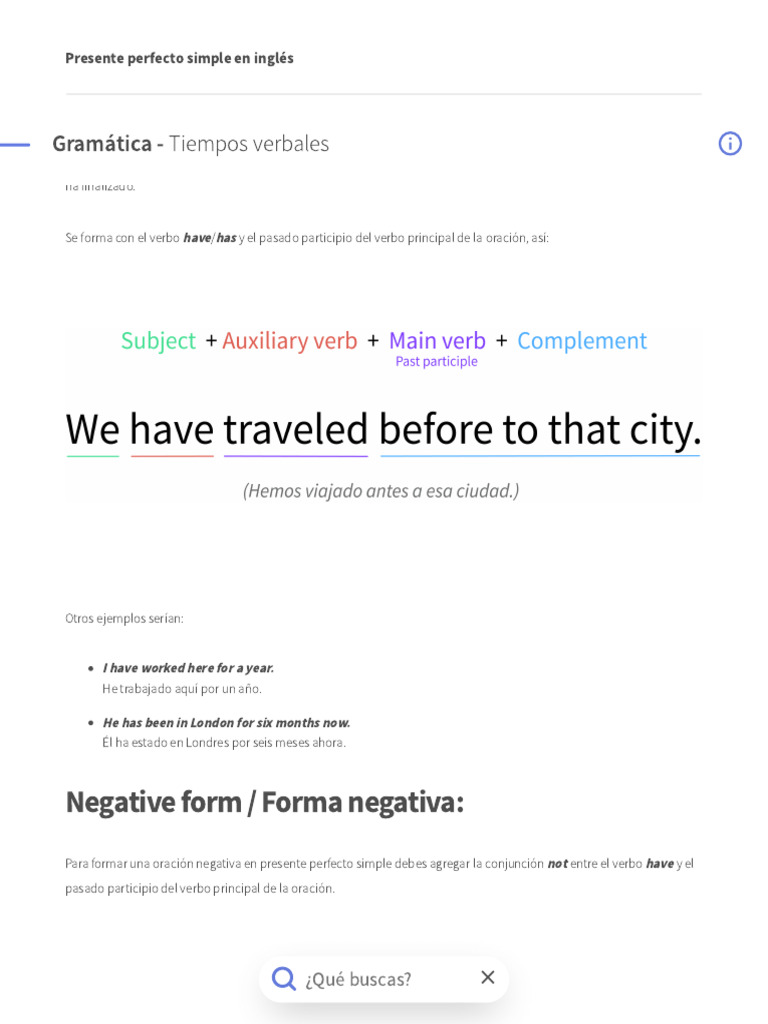 Presente perfecto simple en inglés - Gramática - GCFGlobal Idiomas | PDF