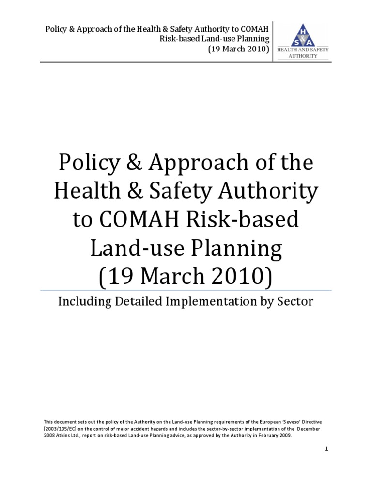 Health & Safety Authority's COMAH Risk-Based Land Use Planning Policy ...