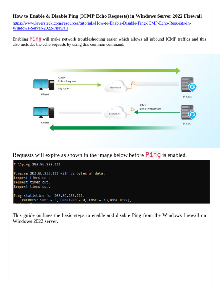 How to Enable & Disable Ping (ICMP Echo Requests) in Windows Server 2022 Firewall | PDF