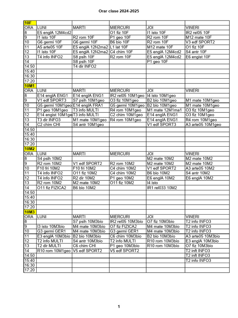 Tipar Orar Clase | PDF