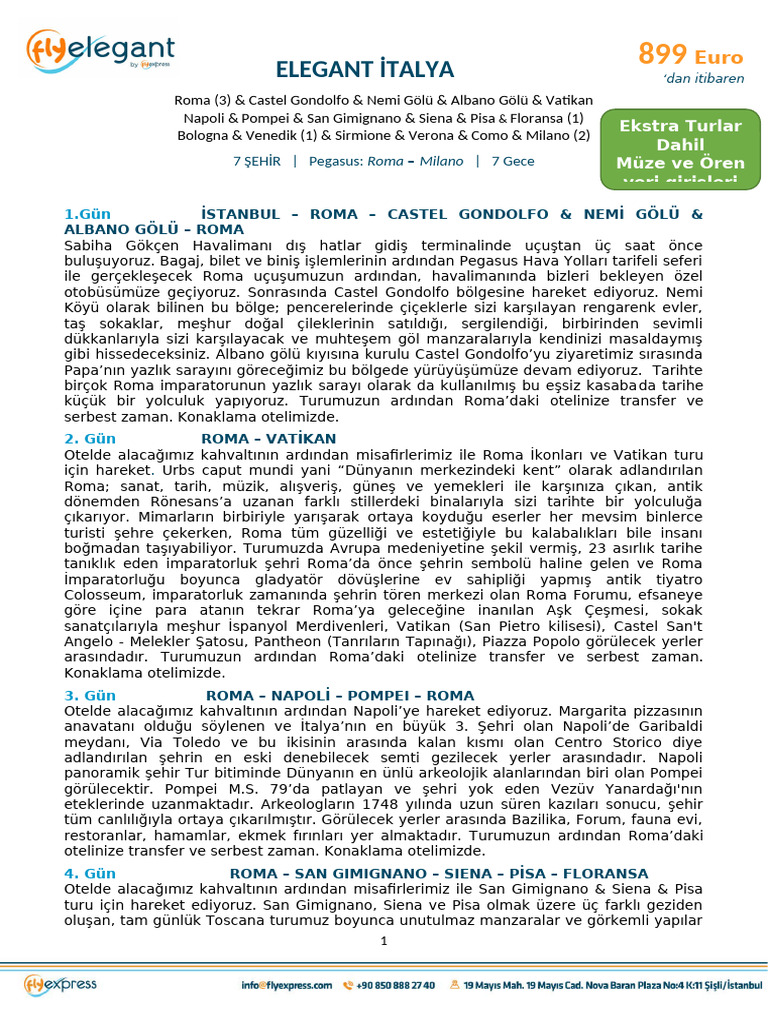 EI - ELEGANT İTALYA - 7 Gece - Pegasus - Fco-Bgy 2024 | PDF
