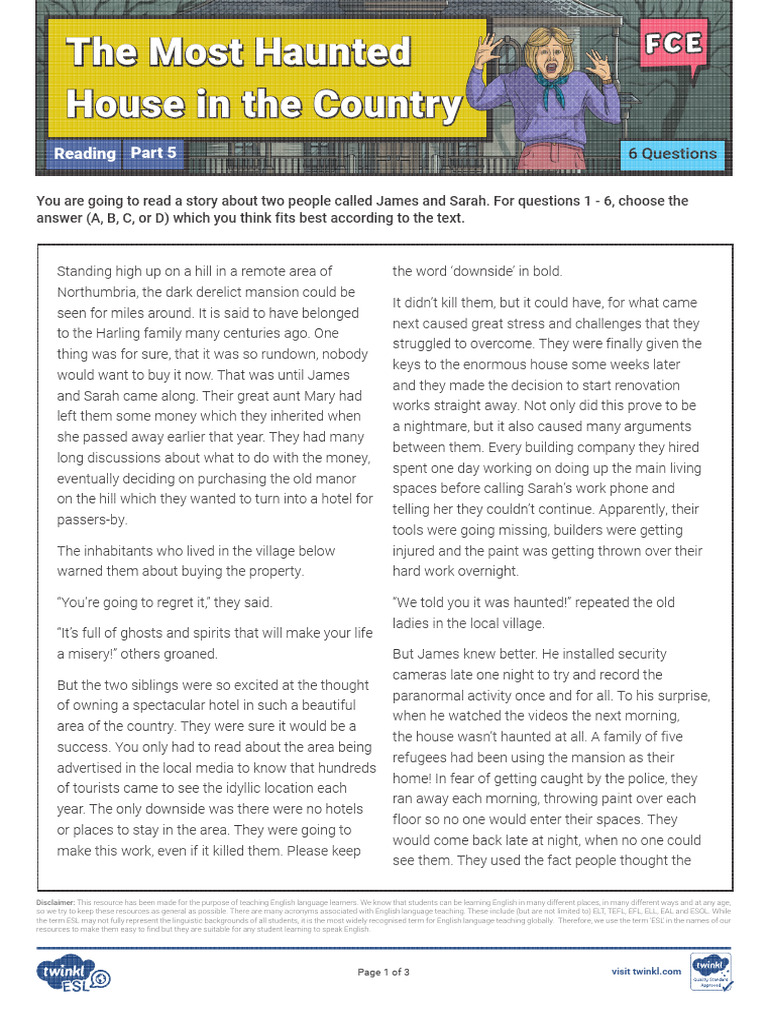 b2 First Fce Reading and Use of English Part 5 Haunted House b2 Super ...