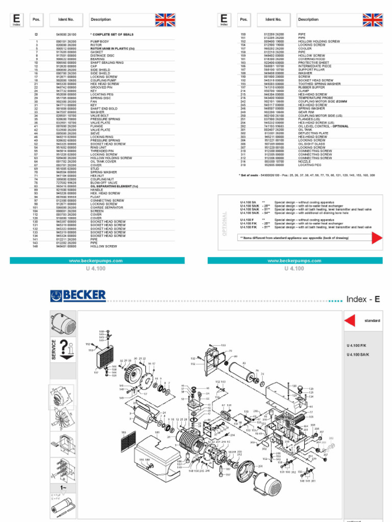 Becker U4.100 Drawing and Parts List | PDF