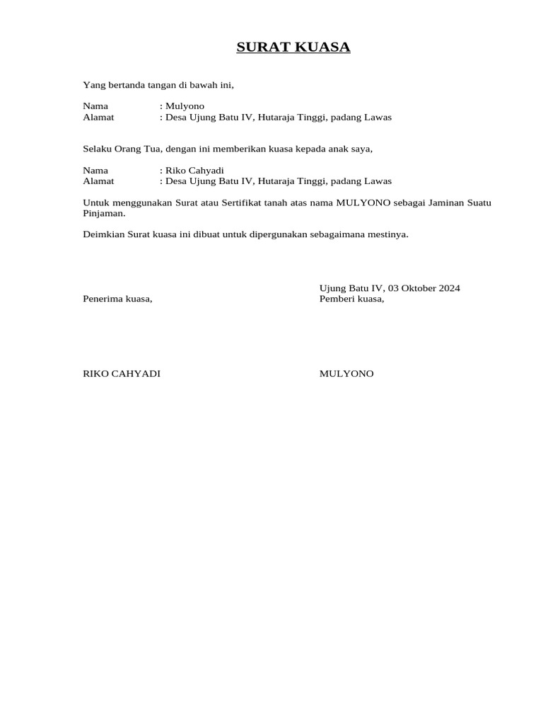 Format Surat Kuasa Biasa | PDF