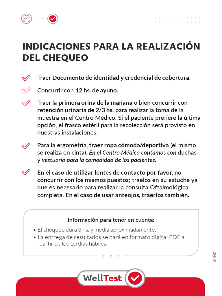 S1442 - Welltest Indicaciones Chequeo | PDF