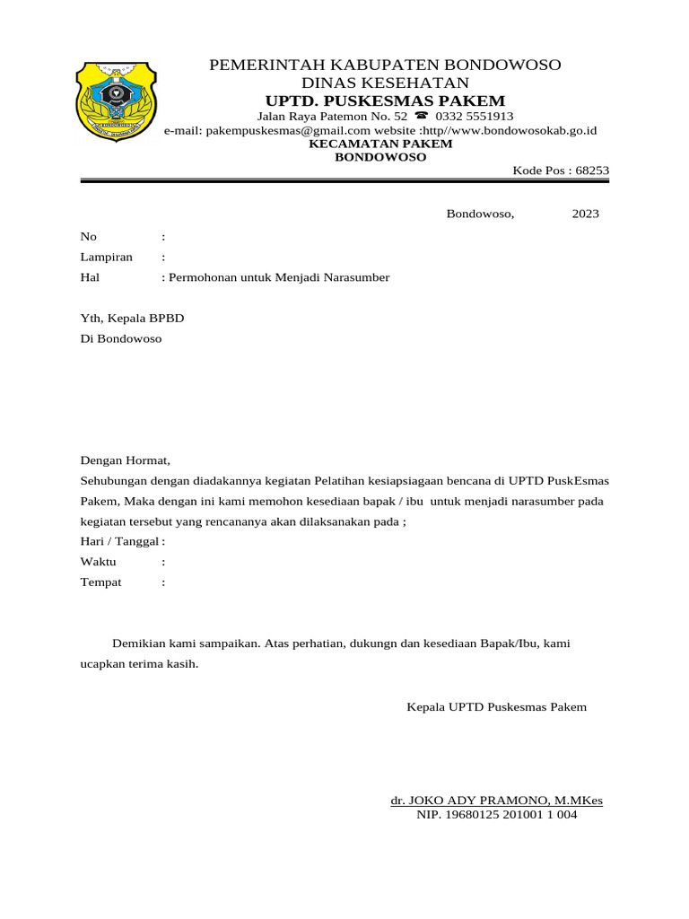 Surat Permohonan Narsum | PDF