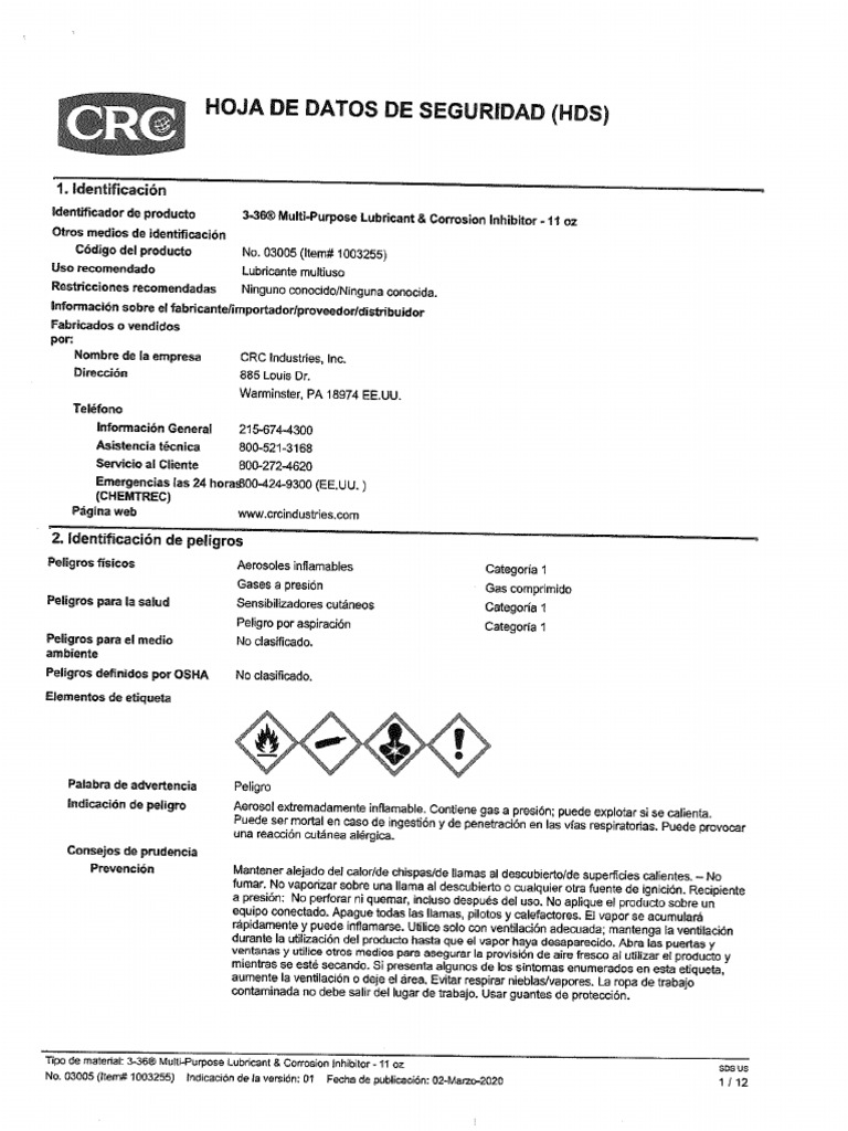 Ficha de Datos de Seguridad CRC 3-36 | PDF
