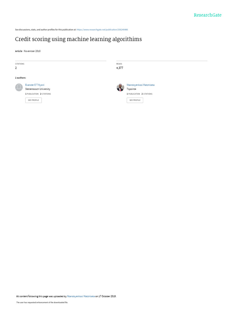 Credit Scoring Using Machine Learning Algorithims | PDF