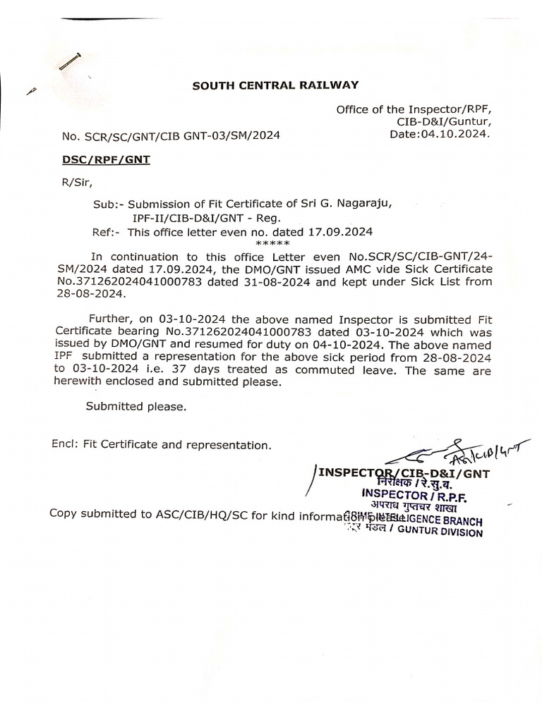 Submission of Fit Certificate of IPF Nagaraju | PDF