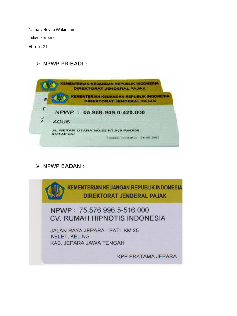 Contoh NPWP | PDF