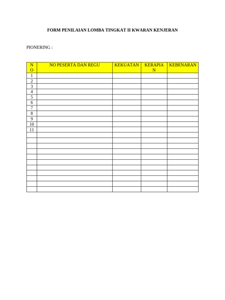Form Penilaian Lomba Tingkat II Kwaran Kenjeran | PDF