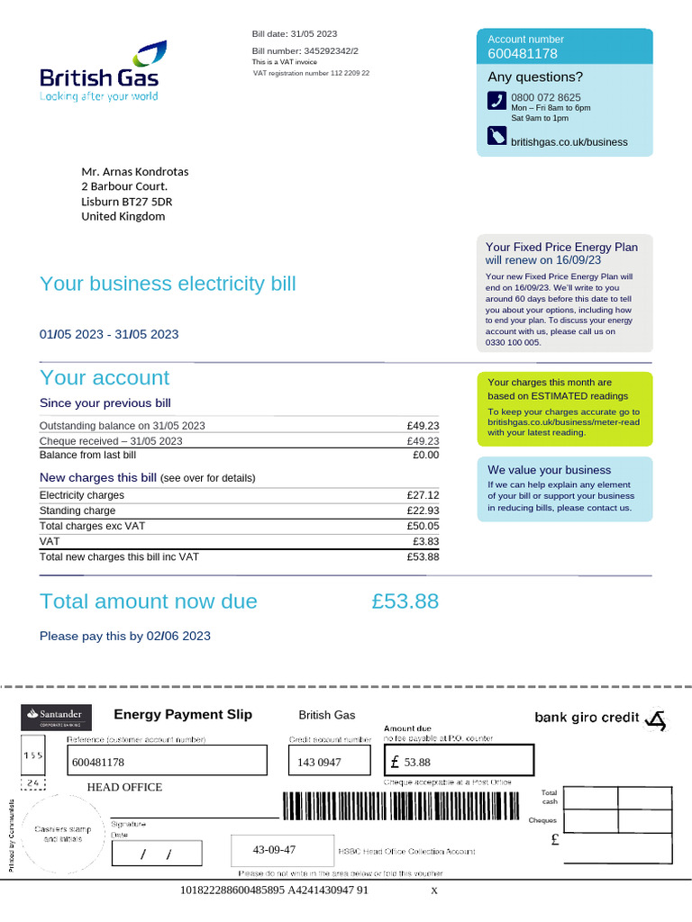 British Gas Bill 31-05-2023 AK | PDF