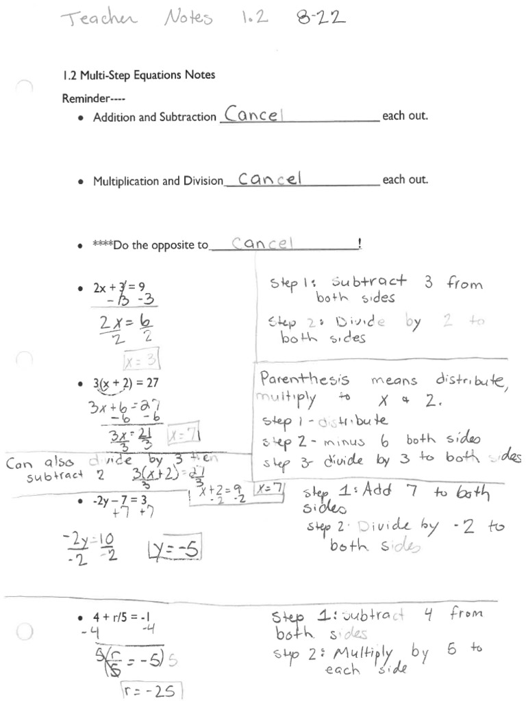 1.2 Multi-Step Equations Teacher Notes-1 | PDF