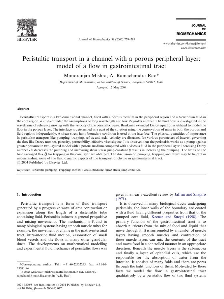 peristaltic transport in a channel with porous peripheral layer | PDF