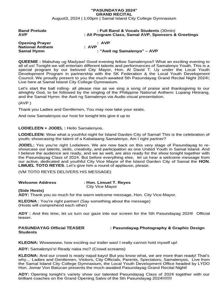 PASUNDAYAG 2024 Final Script | PDF