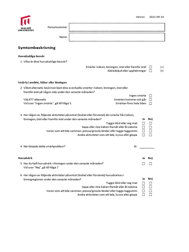 Frågeformulär | PDF
