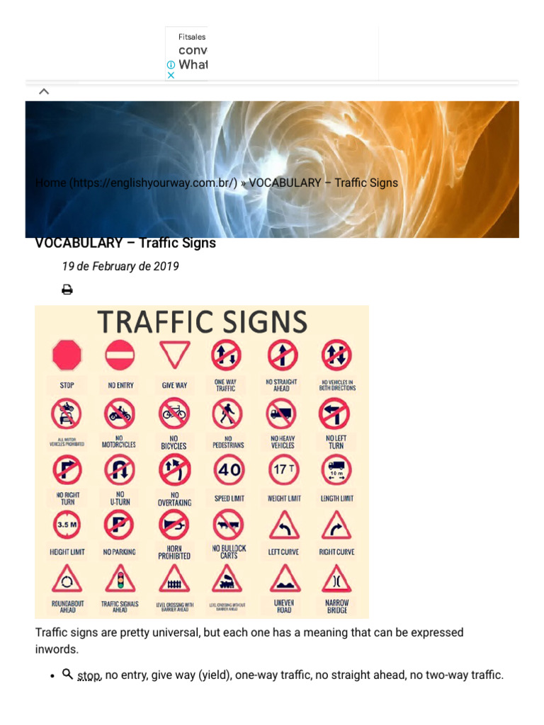 VOCABULARY - Traffic Signs - Welcome to Learn English With Carlo | PDF
