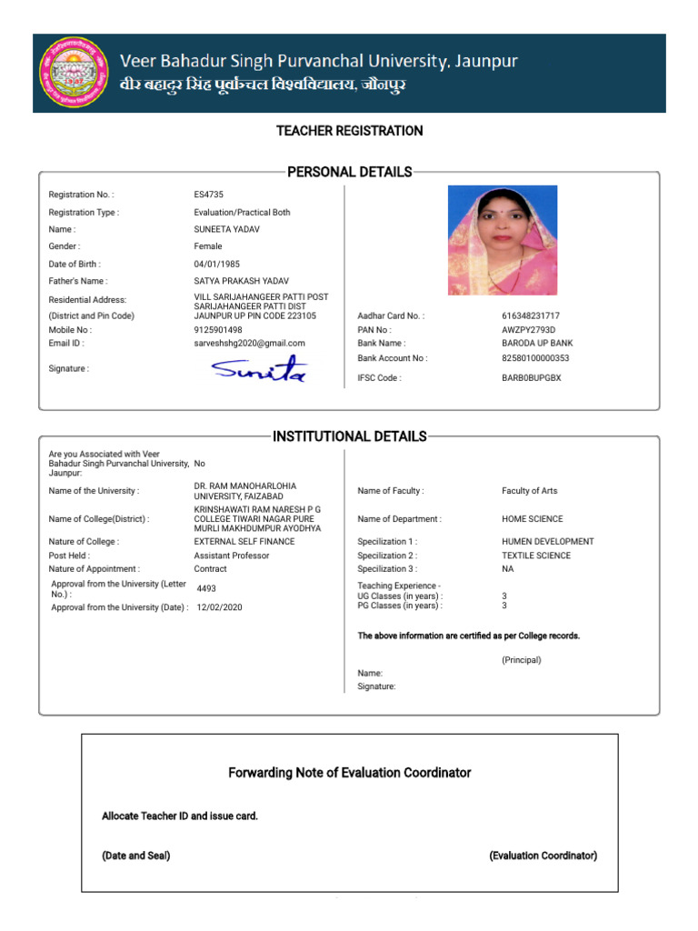 Https Vbspu - Org.in Print Teacherform New - Aspx RL 4475 | PDF ...
