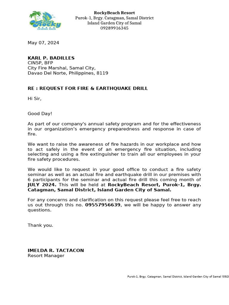 Request Letter For Fire Drill | PDF