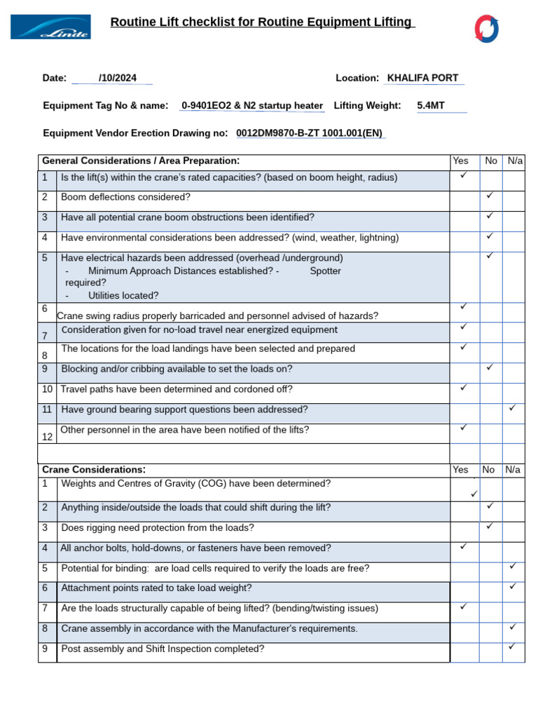 Standard-Lift-Plan For Routine Equipment Erection | PDF