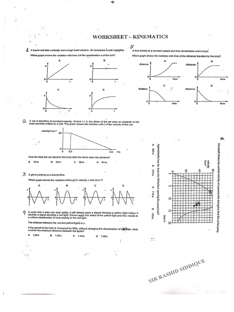 Work Sheet Kinematics | PDF