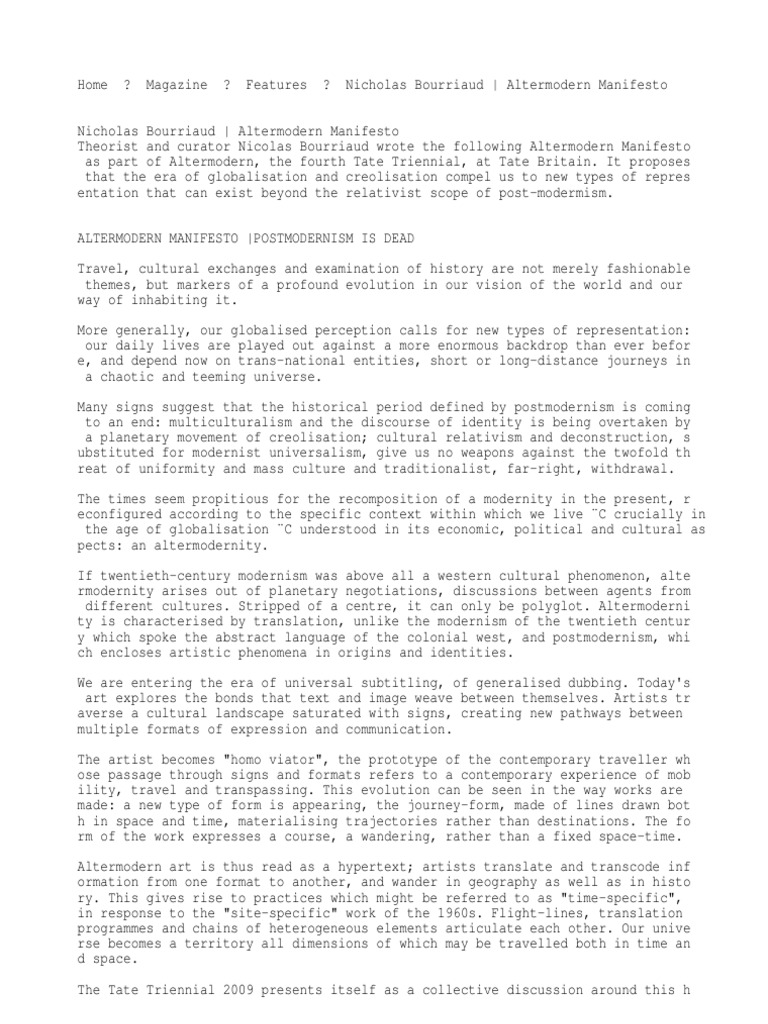 Altermodern: Beyond Postmodernism | PDF | Postmodernism | Modernity
