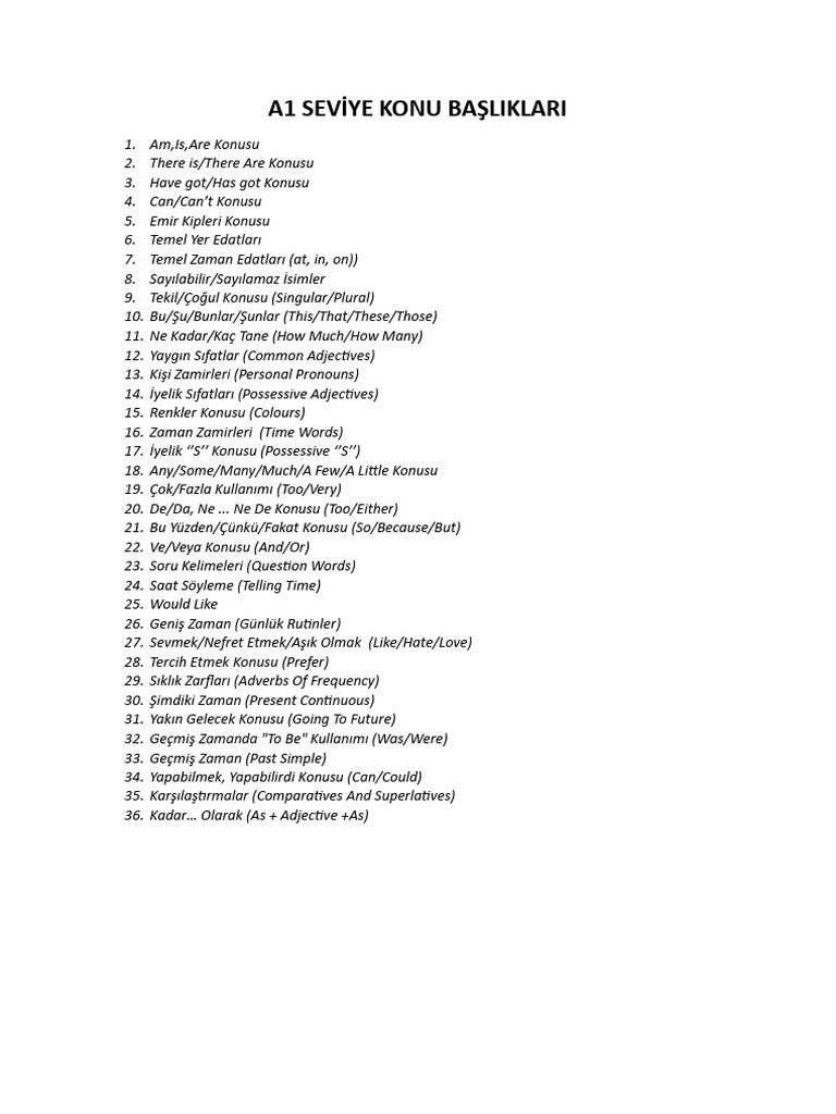 Ingilizce A1 A2 | PDF