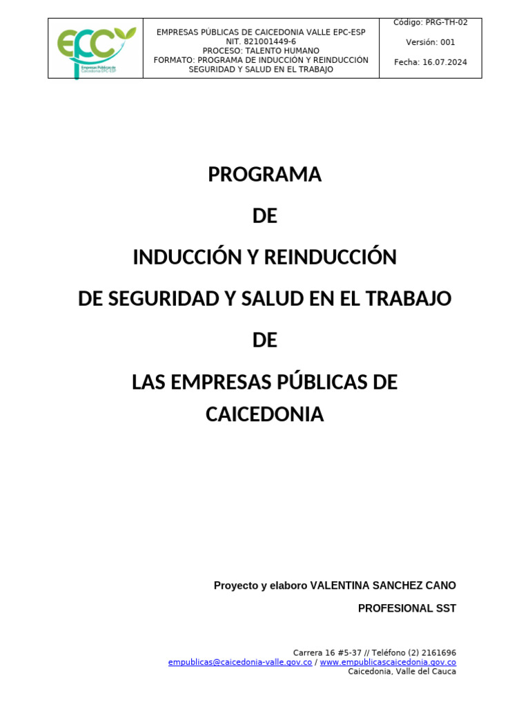 PRG-TH-02 Induccion Reinduccion SST | PDF