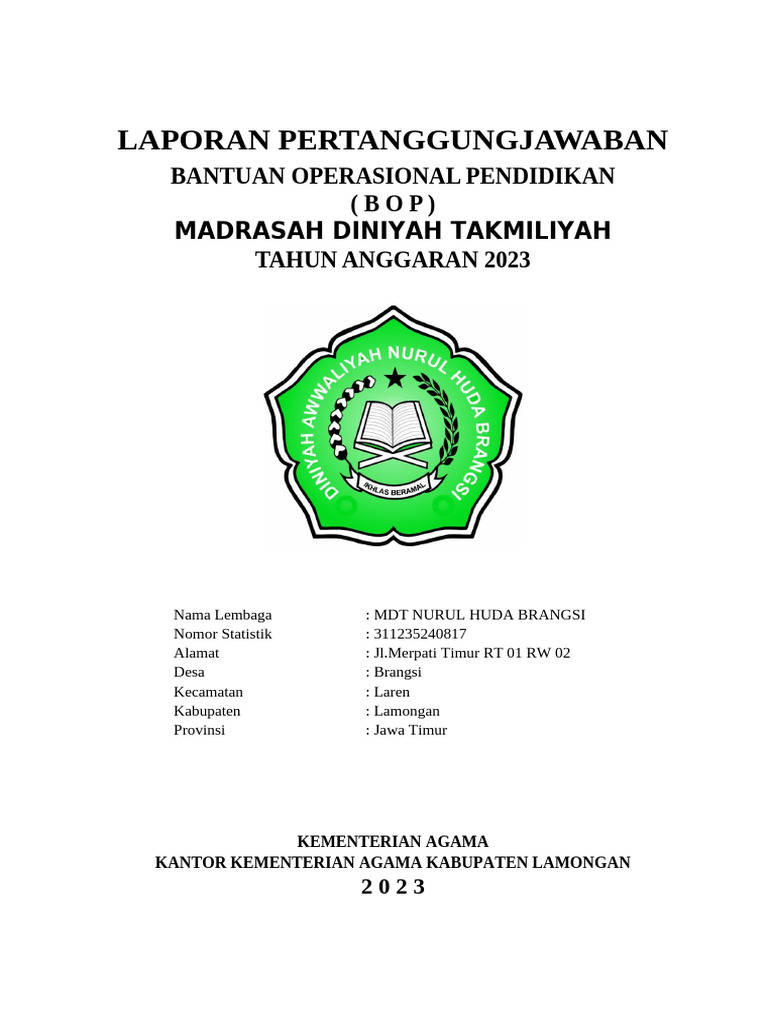 Contoh LPJ Bop MDT 2023 | PDF