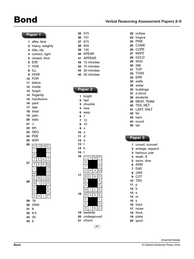 Bond 8-9 Verbal Reasoning Book 1 Answers | PDF