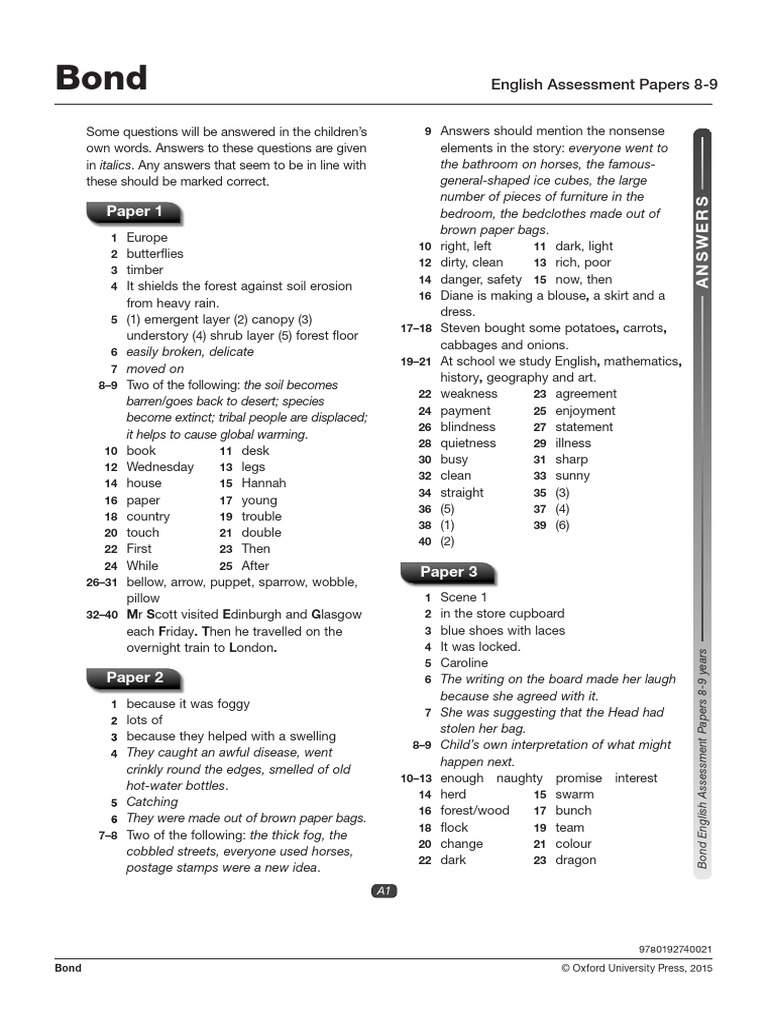 Bond 8-9 English Book 1 Answers | PDF