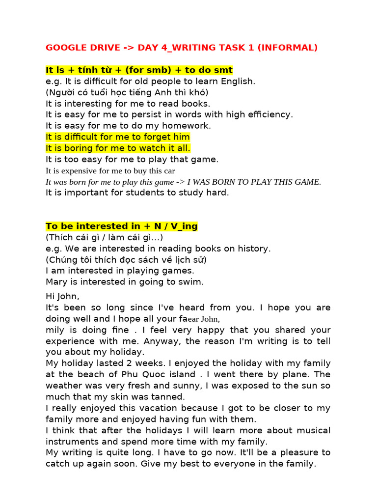 DAY 4 - WRITING TASK 1 (Informal) | PDF