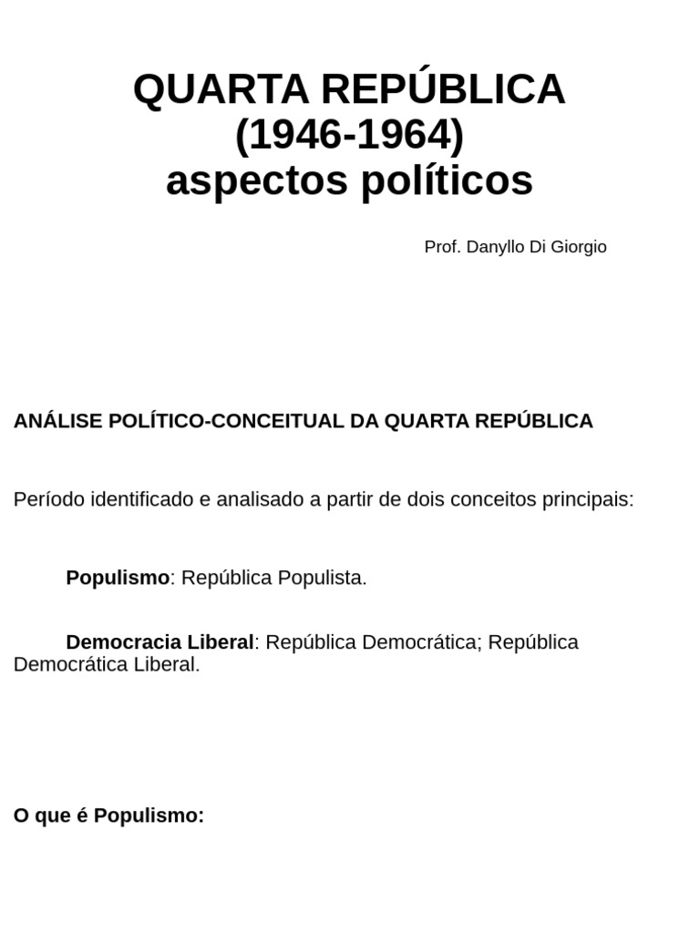 QUARTA REPÚBLICA - Aspectos Politicos | PDF