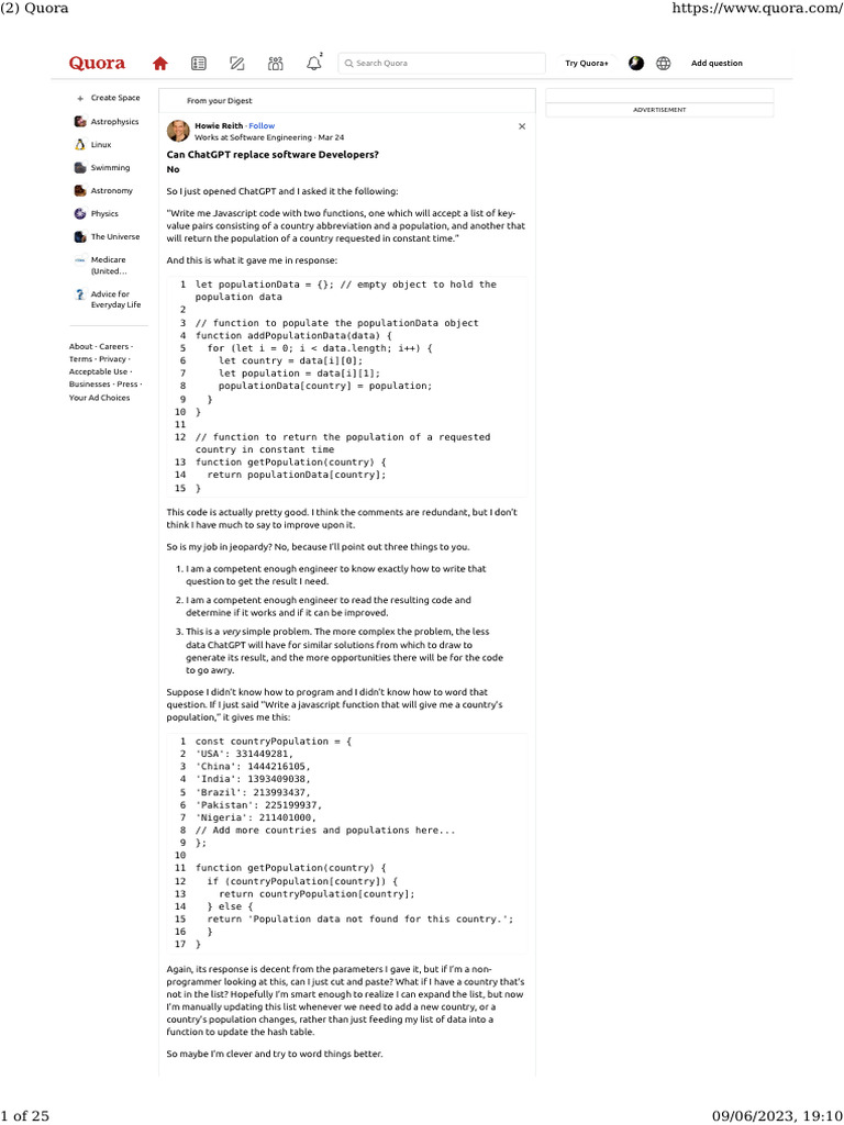 Quora - Can ChatGPT Replace Software Developers? | PDF