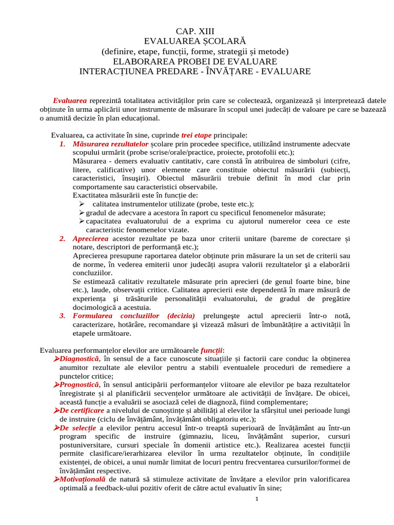 Cap - Xiii Evaluarea Școlarădocx | PDF