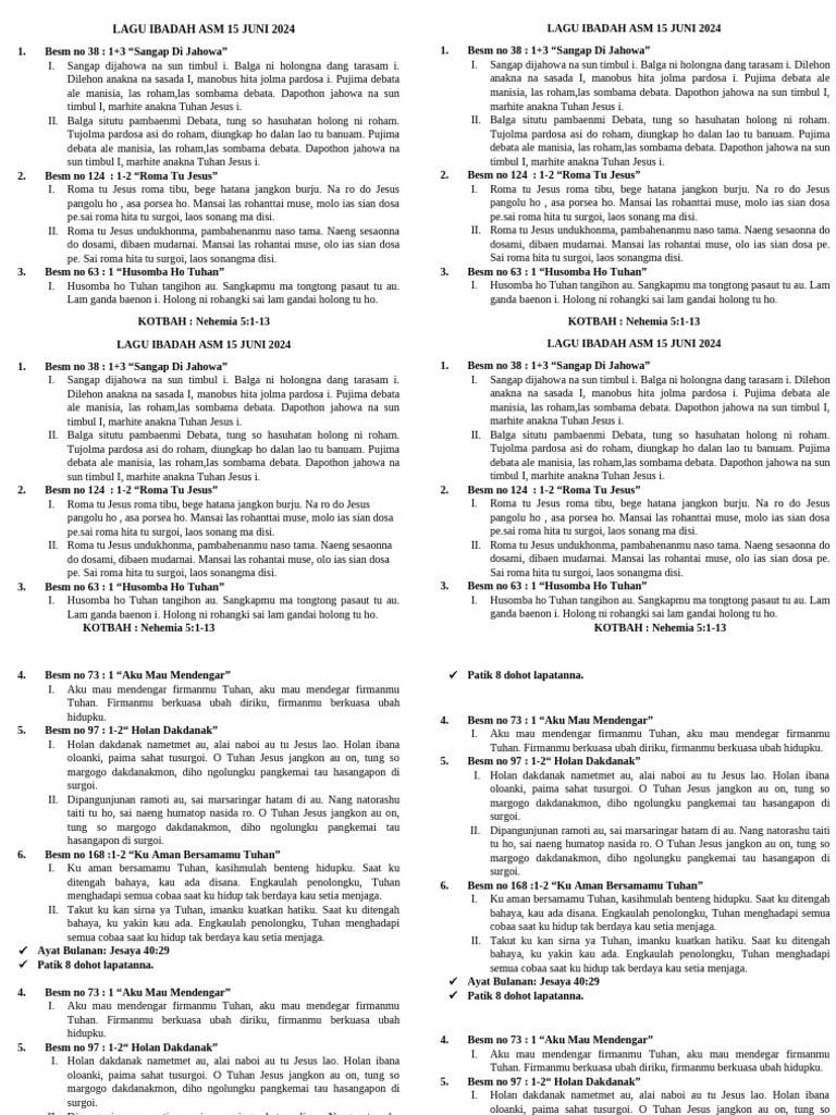 LAGU IBADAH ASM 15 JUNI 2024 | PDF