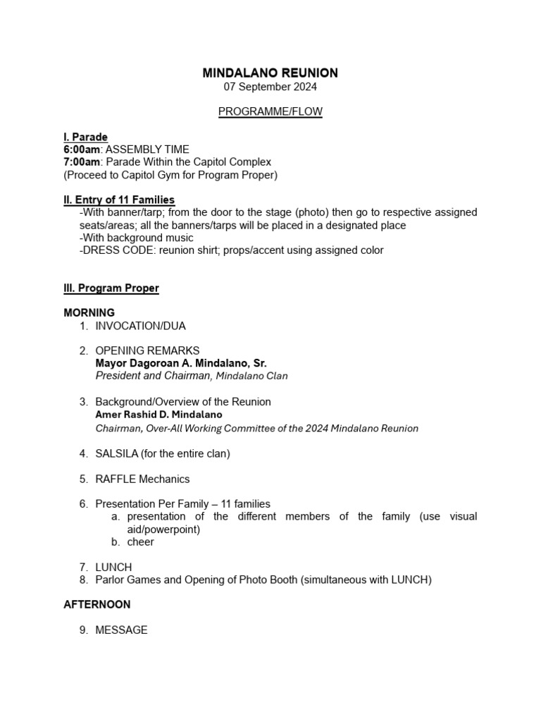 FINAL-MINDALANO REUNION Program | PDF