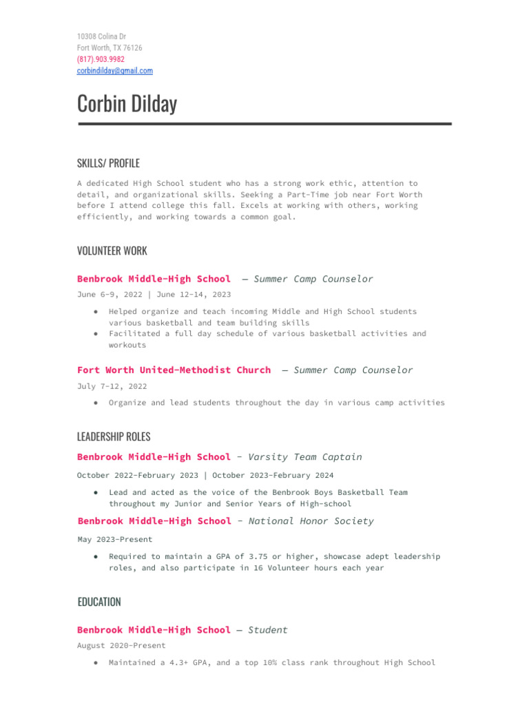Corbin Dilday: Skills/ Profile | PDF