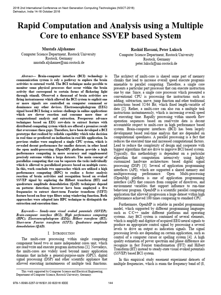 Rapid Computation and Analysis Using A Multiple Core To Enhance SSVEP ...