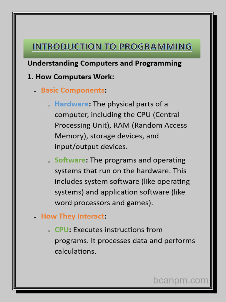 Introduction To Programming Notes | PDF