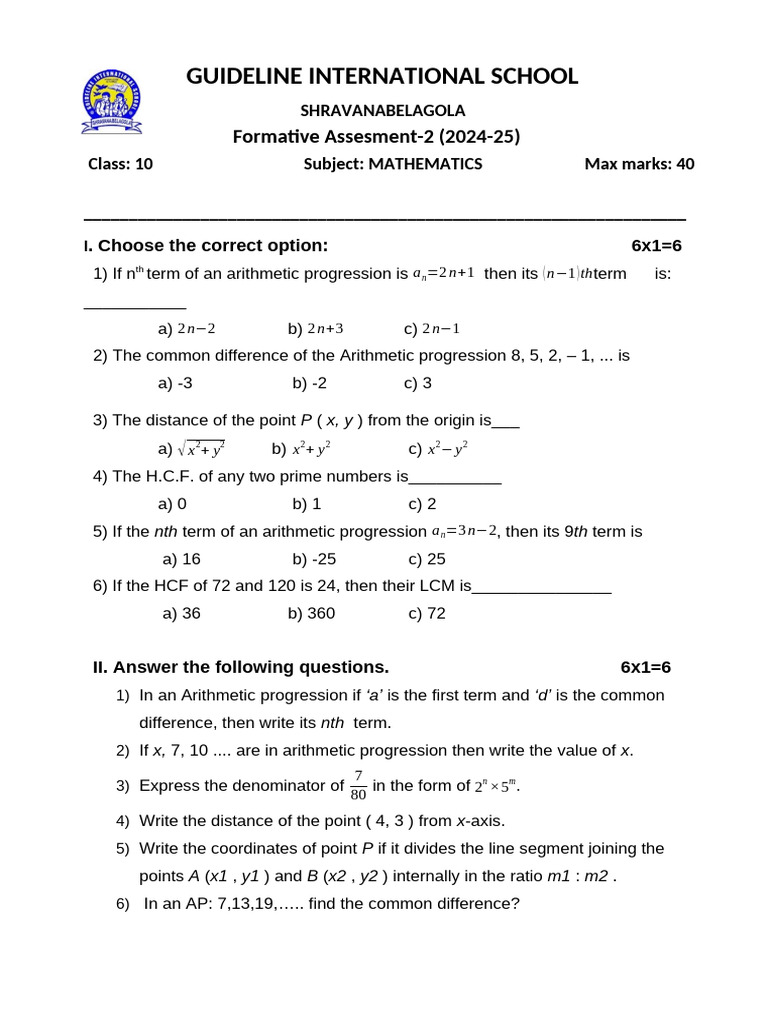 10th FA-2 Math | PDF | Mathematics | Computers