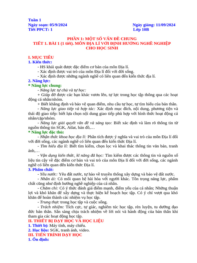 Bai 1 Mon dia li voi dinh huong nghe nghiep | PDF