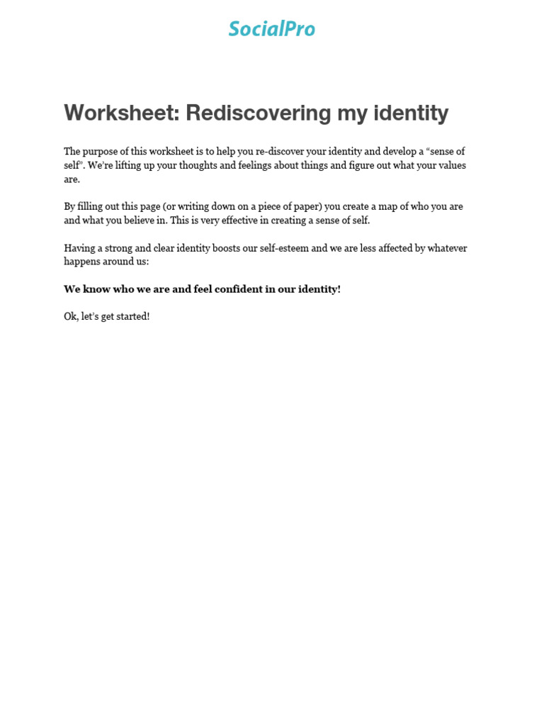 Identity Worksheet | PDF