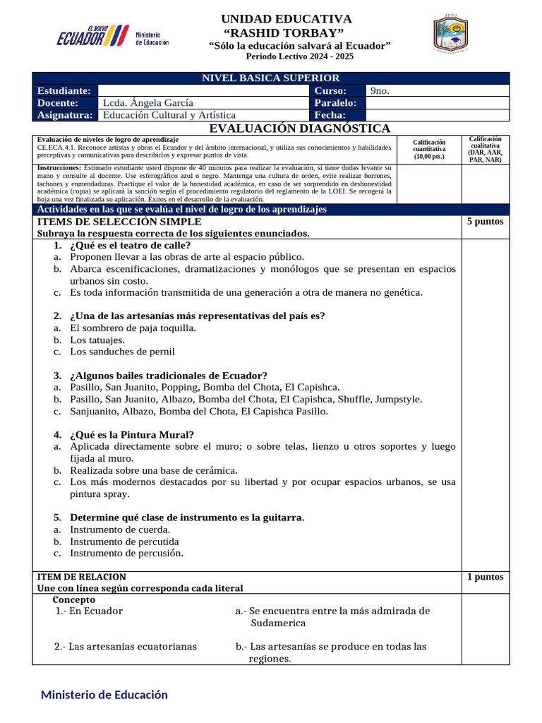 Diagnostico ECA- 9 EGB 2024 | PDF