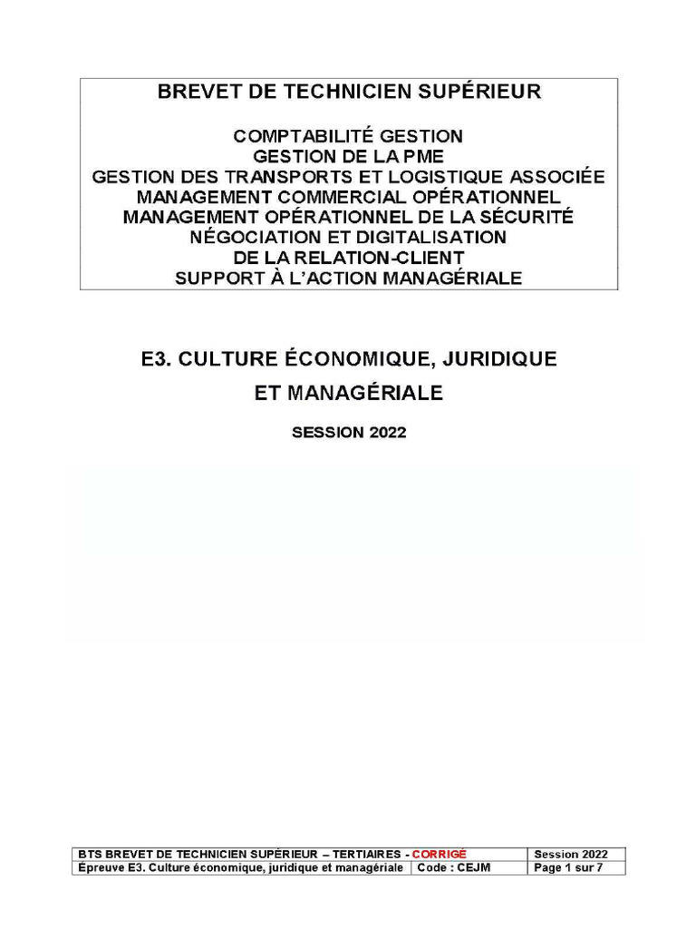 Cejm Corrige 2022 Metropole | PDF