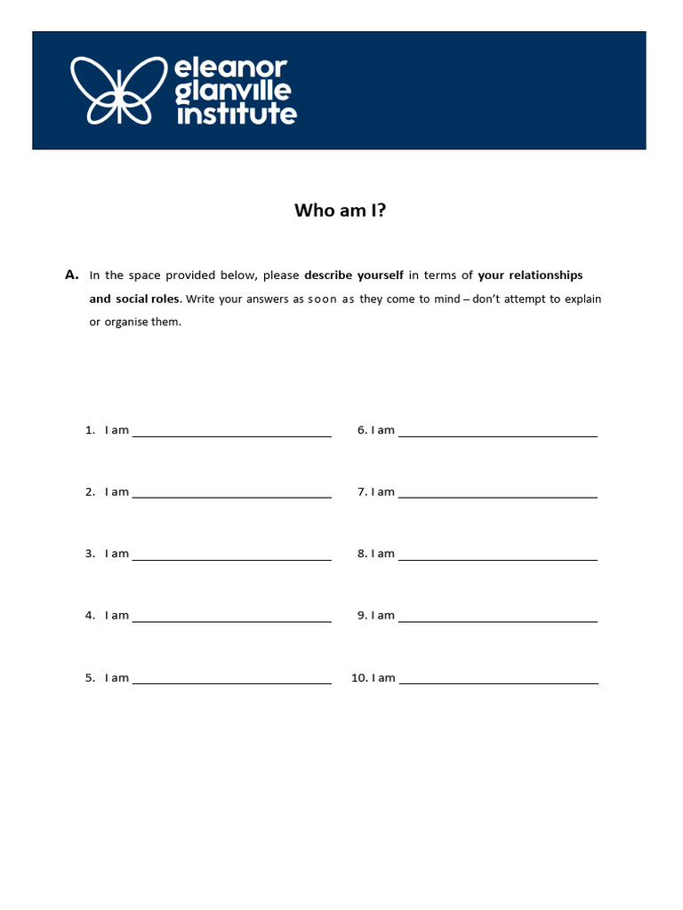 Who Am I Worksheet | PDF